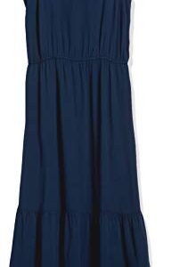 Amazon Essentials Women's Fluid Twill Tiered Fit and Flare Dress, Navy, Large