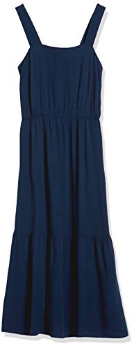 Amazon Essentials Women's Fluid Twill Tiered Fit and Flare Dress, Navy, Large