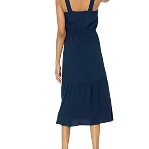 Amazon Essentials Women's Fluid Twill Tiered Fit and Flare Dress, Navy, Large