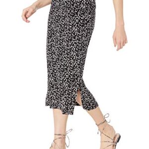 Amazon Essentials Women's Pull-On Knit Midi Skirt (Available in Plus Size), Black/White, Abstract/Animal, Large