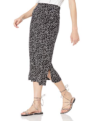 Amazon Essentials Women's Pull-On Knit Midi Skirt (Available in Plus Size), Black/White, Abstract/Animal, Large