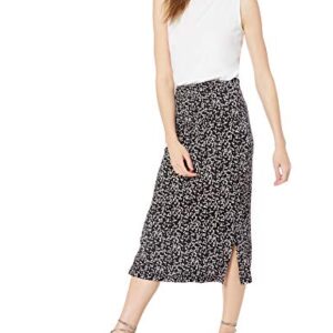 Amazon Essentials Women's Pull-On Knit Midi Skirt (Available in Plus Size), Black/White, Abstract/Animal, Large