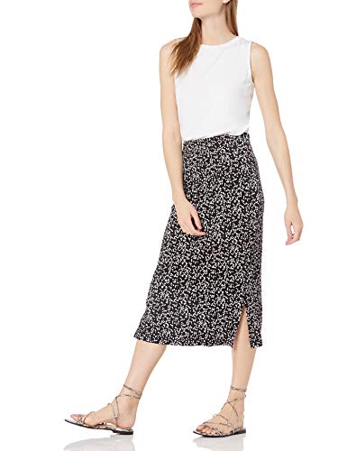 Amazon Essentials Women's Pull-On Knit Midi Skirt (Available in Plus Size), Black/White, Abstract/Animal, Large