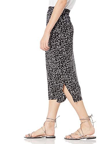 Amazon Essentials Women's Pull-On Knit Midi Skirt (Available in Plus Size), Black/White, Abstract/Animal, Large