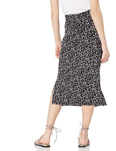 Amazon Essentials Women's Pull-On Knit Midi Skirt (Available in Plus Size), Black/White, Abstract/Animal, Large