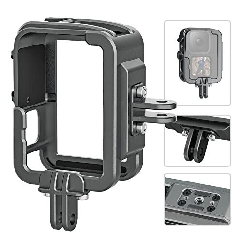 TELESIN Vertical Aluminum Cage Protective Case Frame Housing for GoPro Hero 11 10 9 Black, Fits Go Pro with ND CPL Lens Filter Max Lens on Camera, with Cold Shoe Connect to Video Light Microphone