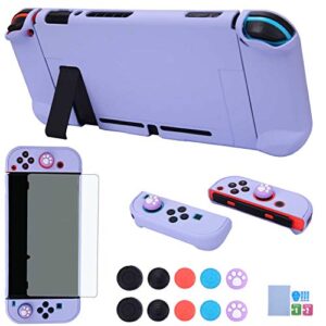 dockable case for nintendo switch - comcool 3 in 1 protective cover case for nintendo switch and joy-con controller with screen protector and thumb grips - purple