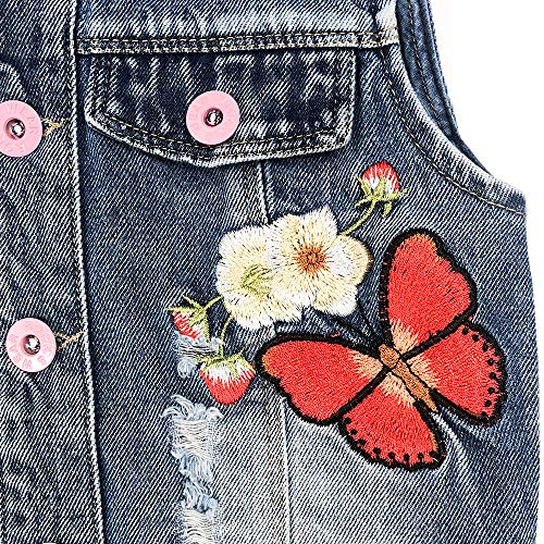 Peacolate Little Big Girl Distressed Sleeveless Jacket Embroidered Sequins Butterfly Denim Vest (Butterfly,8-9Years)