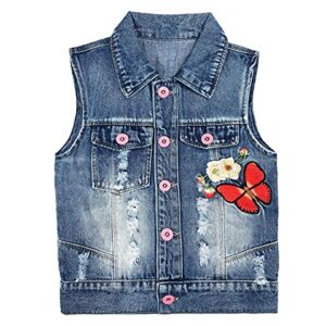 Peacolate Little Big Girl Distressed Sleeveless Jacket Embroidered Sequins Butterfly Denim Vest (Butterfly,8-9Years)