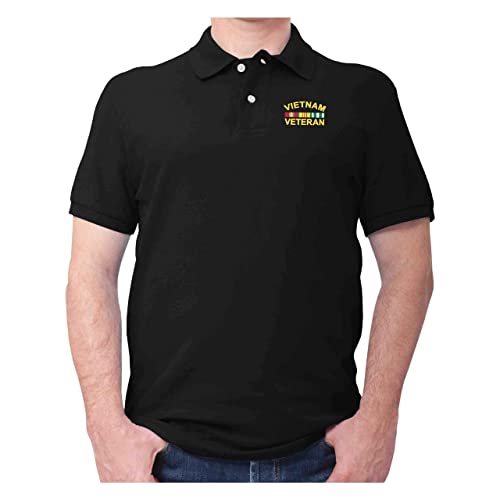 VetFriends.com Vietnam Veteran with Embroidered Service Ribbon Polo Shirt (X-Large) Black