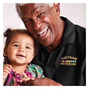 VetFriends.com Vietnam Veteran with Embroidered Service Ribbon Polo Shirt (X-Large) Black