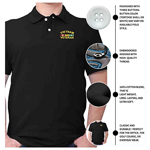 VetFriends.com Vietnam Veteran with Embroidered Service Ribbon Polo Shirt (X-Large) Black