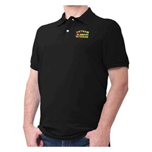 VetFriends.com Vietnam Veteran with Embroidered Service Ribbon Polo Shirt (X-Large) Black