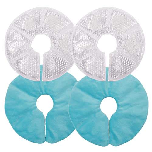 Breast Therapy Ice Packs, Hot and Cold Breast Pads, Breastfeeding Essentials Large Gel Bead Packs for Moms, 2 Pack (2 Ice Pack +2 Cover(Teal))