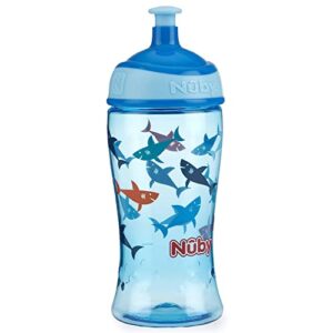 nuby thirsty kids tritan free flow pop up super slurp water bottle, shark, 1 pack, 12 oz