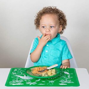 Brinware Reusable Slip Resistant Toddler Silicone Placemat for Kids - Dinosaur & Shark Green/Blue (2 Pack)