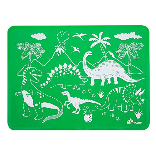 Brinware Reusable Slip Resistant Toddler Silicone Placemat for Kids - Dinosaur & Shark Green/Blue (2 Pack)