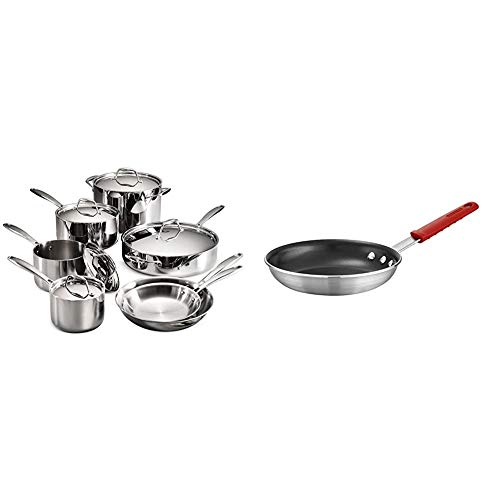 Tramontina 80116/249DS Gourmet Stainless Steel Induction-Ready Tri-Ply Clad 12-Piece Cookware Set, NSF-Certified, Made in Brazil & Professional Aluminum Nonstick Restaurant Fry Pan, 10", Made in USA