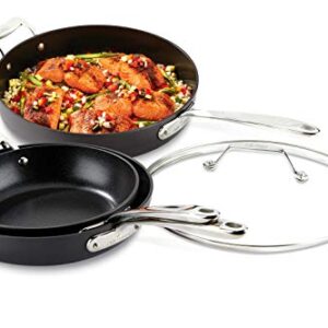 All-Clad Essentials Hard Anodized Nonstick 4 Piece Sauce Pan Set 8, 10.25 Inch, 4 Quart Pots and Pans, Cookware Black & HA1 Hard Anodized Nonstick Griddle 11 x 11 Inch Pots and Pans, Cookware Black