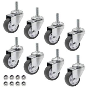 luomorgo 8 pcs 1.5" caster wheels swivel stem casters for small tiny shopping cart trolley wheel, no noise tpe m8 x 20mm threaded stem caster, 352lb/160kg load capacity