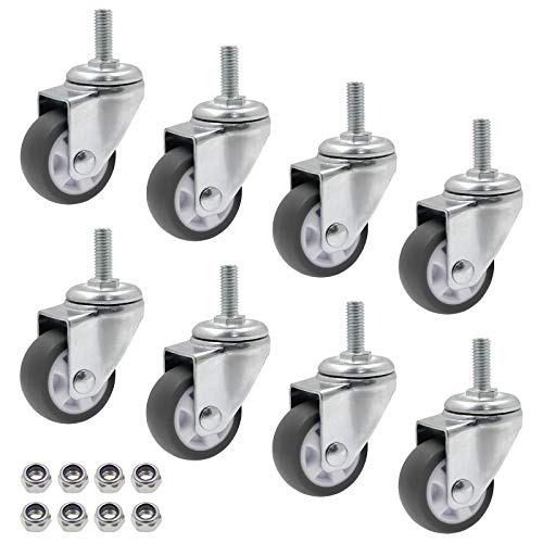 Luomorgo 8 Pcs 1.5" Caster Wheels Swivel Stem Casters for Small Tiny Shopping Cart Trolley Wheel, No Noise TPE M8 x 20mm Threaded Stem Caster, 352lb/160kg Load Capacity