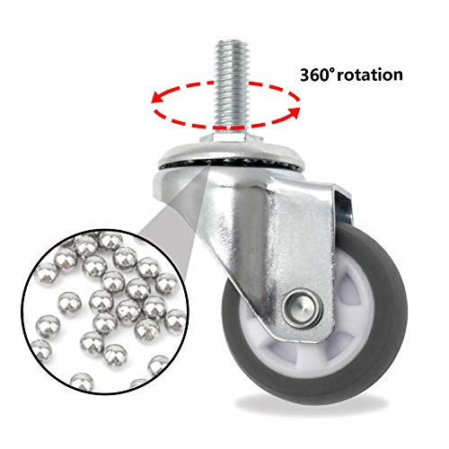 Luomorgo 8 Pcs 1.5" Caster Wheels Swivel Stem Casters for Small Tiny Shopping Cart Trolley Wheel, No Noise TPE M8 x 20mm Threaded Stem Caster, 352lb/160kg Load Capacity