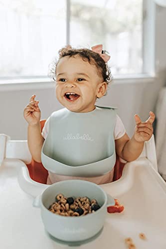 Ullabelle Suction Toddler Plates & Bowls Complete Set w/Spoon- BPA Free 100% Food Grade Silicone- Microwave & Dishwasher Safe Baby Suction Plate, Suction Bowl w/Lid, & Spoon- (Sage)