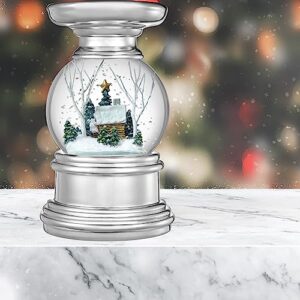 Haute Decor Snowburst 7 Inch Tall Log Cabin Christmas Snow Globe with Candle Holder and Built-in Timer, Warm White LED’s and Pulsing Snow Swirls for Pillar Candles