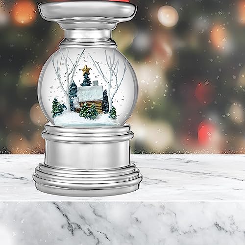 Haute Decor Snowburst 7 Inch Tall Log Cabin Christmas Snow Globe with Candle Holder and Built-in Timer, Warm White LED’s and Pulsing Snow Swirls for Pillar Candles