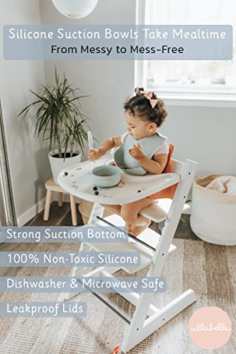 Ullabelle Suction Toddler Plates & Bowls Complete Set w/Spoon- BPA Free 100% Food Grade Silicone- Microwave & Dishwasher Safe Baby Suction Plate, Suction Bowl w/Lid, & Spoon- (Sage)