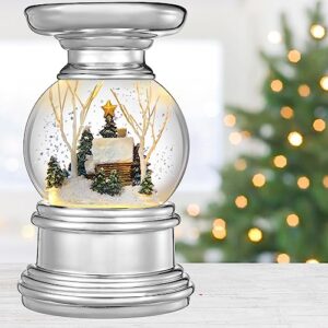 Haute Decor Snowburst 7 Inch Tall Log Cabin Christmas Snow Globe with Candle Holder and Built-in Timer, Warm White LED’s and Pulsing Snow Swirls for Pillar Candles