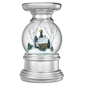 Haute Decor Snowburst 7 Inch Tall Log Cabin Christmas Snow Globe with Candle Holder and Built-in Timer, Warm White LED’s and Pulsing Snow Swirls for Pillar Candles