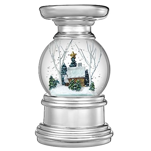 Haute Decor Snowburst 7 Inch Tall Log Cabin Christmas Snow Globe with Candle Holder and Built-in Timer, Warm White LED’s and Pulsing Snow Swirls for Pillar Candles