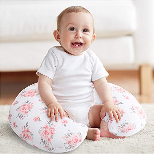 The Peanutshell Pink Floral Nursing Pillow for Breastfeeding | Pillow & Nursing Pillow Cover for Baby Girls