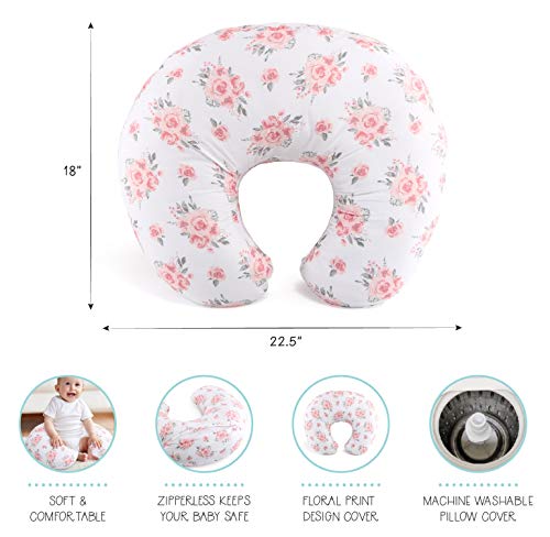 The Peanutshell Pink Floral Nursing Pillow for Breastfeeding | Pillow & Nursing Pillow Cover for Baby Girls