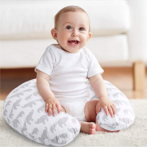 The Peanutshell Grey Elephant Nursing Pillow for Breastfeeding | Pillow & Nursing Pillow Cover for Baby Boys or Girls