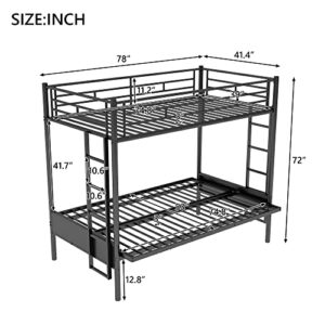 LZ LEISURE ZONE Metal Bunk Bed, Twin-Over-Futon Convertible Couch and Bed, Twin Over Full Bunk Bed with Ladder, No Box Spring Needed, Black