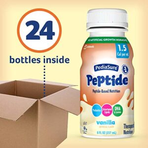 PediaSure Peptide 1.5 Cal, 24 Count, Complete, Balanced Nutrition for Kids with GI Conditions, Peptide-Based Formula, 10g Protein and Prebiotics, for Oral or Tube Feeding, Vanilla, 8-fl-oz Bottle