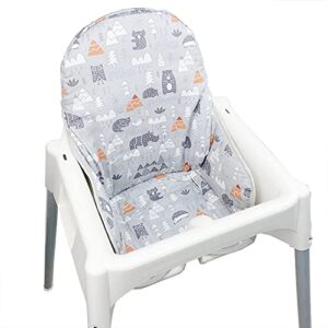 zarpma cotton seat covers for ikea antilop highchair,cotton surface and cotton padded,forest pattern foldable baby highchair cover for ikea child chair cushion (grey forest)