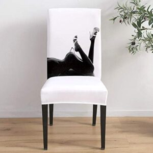 8 PCS Stretch Washable Chair Slipcovers Sexy Lady High Heel Chair Covers Set Black White Dining Chair Seat Protector for Home, Hotel, Ceremony