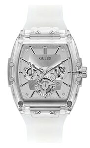 guess men stainless steel quartz watch with plastic strap, white, 24 (model: gw0203g1)