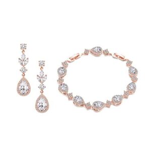 udylgoon udora cubic zirconia teardrop brides bridesmaids earrings bracelet jewelry set wedding parties prom (rose gold)