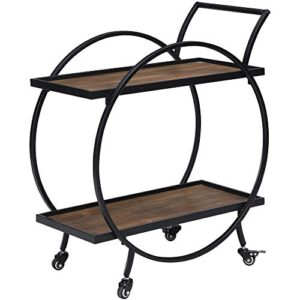 FirsTime & Co. Black and Brown Odessa Bar Cart, 2 Tier Mobile Mini Bar, Kitchen Serving Cart and Coffee Station with Storage for Liquor, Metal and Wood, Modern, 28 inches