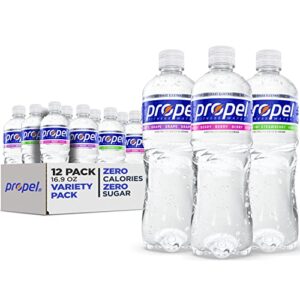 propel, 3 flavor variety pack, zero calorie sports drinking water with electrolytes and vitamins c&e, 16.9 fl oz (12 count)