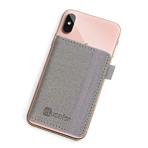 Stick-On Phone Wallet for Back of iPhone or Android Case | 6 Sleeve Credit Card Holder - Pocket for Cards, Money & ID - Built-in Stand - Waterproof Material - Travel, Work & Life-Proof - Gray