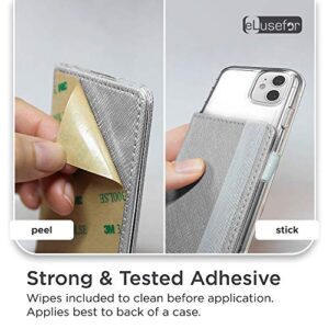 Stick-On Phone Wallet for Back of iPhone or Android Case | 6 Sleeve Credit Card Holder - Pocket for Cards, Money & ID - Built-in Stand - Waterproof Material - Travel, Work & Life-Proof - Gray