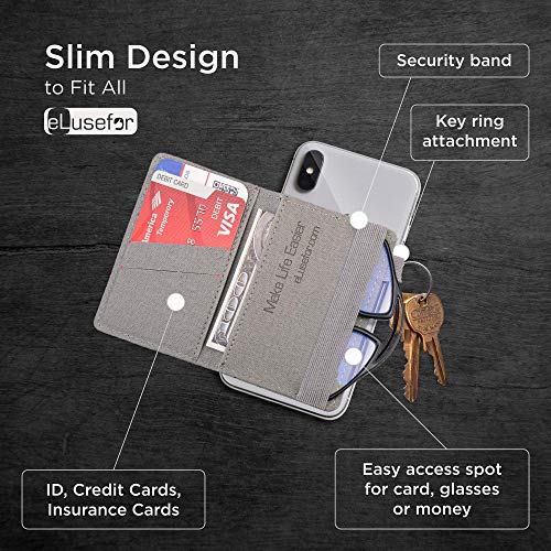 Stick-On Phone Wallet for Back of iPhone or Android Case | 6 Sleeve Credit Card Holder - Pocket for Cards, Money & ID - Built-in Stand - Waterproof Material - Travel, Work & Life-Proof - Gray