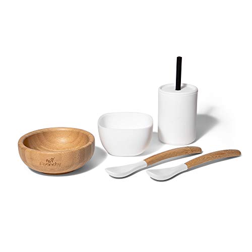 Avanchy Bamboo La Petite Family Collections Gift Set Green - Includes Mini Bamboo Bowl, Silicone Bowl, Silicone Cup, and Bamboo Baby and Infant Spoons - Baby Dishes Set - Baby Shower Gifts