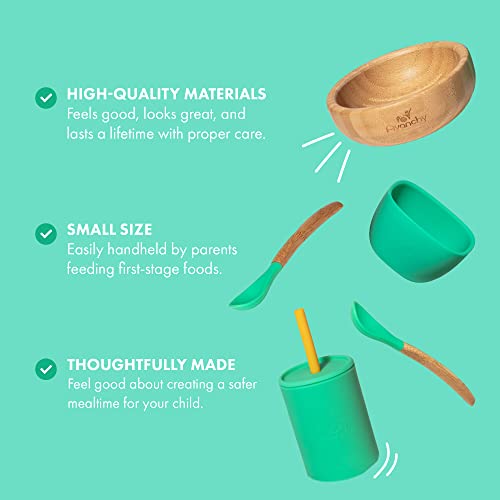 Avanchy Bamboo La Petite Family Collections Gift Set Green - Includes Mini Bamboo Bowl, Silicone Bowl, Silicone Cup, and Bamboo Baby and Infant Spoons - Baby Dishes Set - Baby Shower Gifts