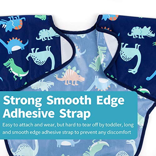 3 Pcs Long Sleeved Bib Set | Baby Waterproof Bibs with Pocket Bundle | Toddler Bib with Sleeves and Crumb Catcher | Stain and Odor Resistance Play Smock Apron - Pack of 3 | 6-24 Months